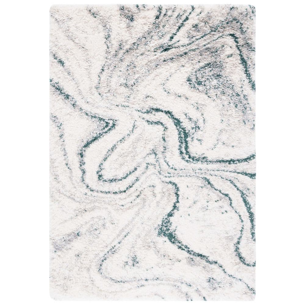 SAFAVIEH Fontana Shag Ivory/Green 8 ft. x 10 ft. Marble Abstract Area ...