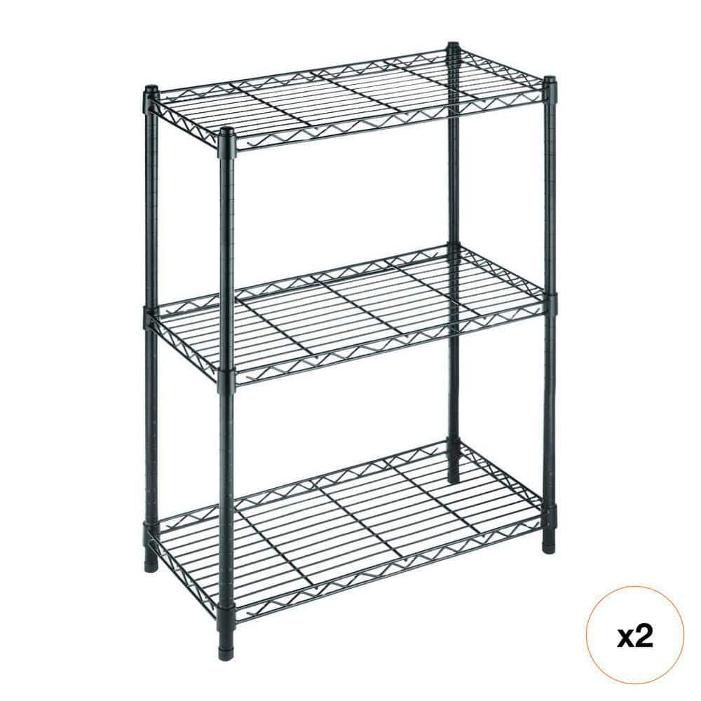 HDX 3-Tier Steel Wire Shelving Unit in Black (24 in. W x 30 in. H x 14 ...
