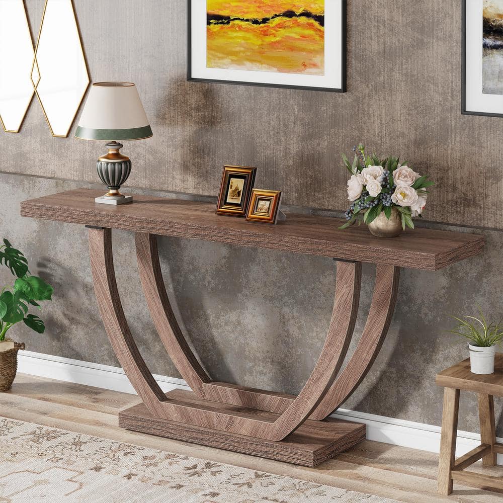 Tribesigns Catalin 63 in. Brown Rectangular Sofa Table Wood Console ...