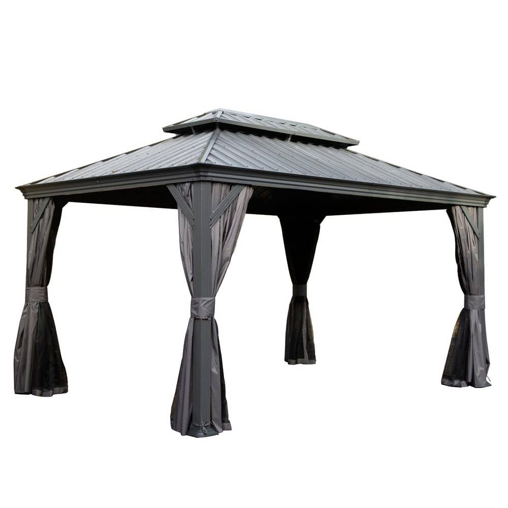 VAMOP 10 ft. x 14 ft. Grey Outdoor Hardtop Gazebo with Dual-Layer ...