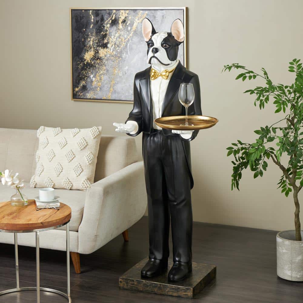 Litton Lane 26 in. x 64 in. White Resin Waiter Dog Floor Sculpture with ...