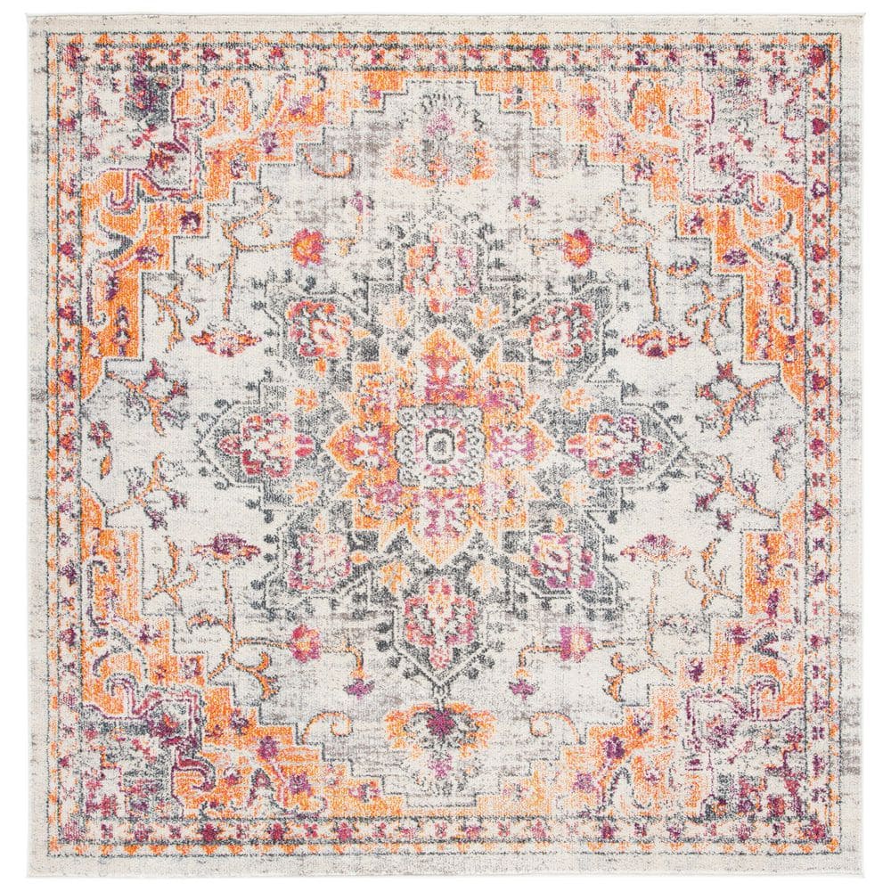 SAFAVIEH Madison Beige/Orange 5 ft. x 5 ft. Border Geometric Floral ...