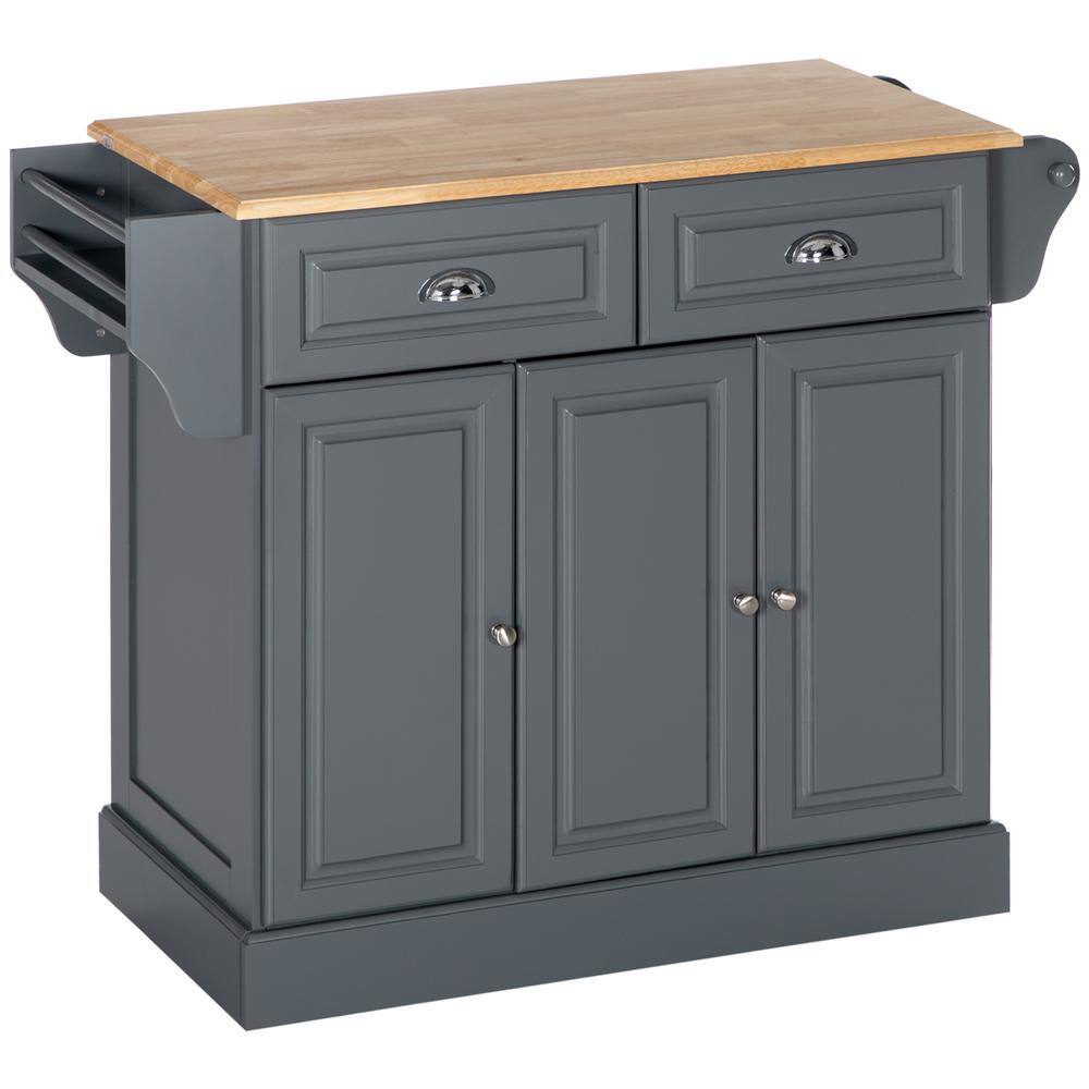 HOMCOM Grey Rubberwood 43.25 in. Kitchen Island with Storage and ...