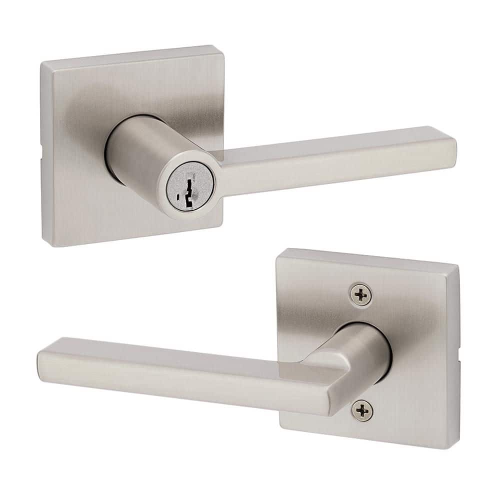 Kwikset Halifax Satin Nickel Keyed Storeroom Square Door Handle ...