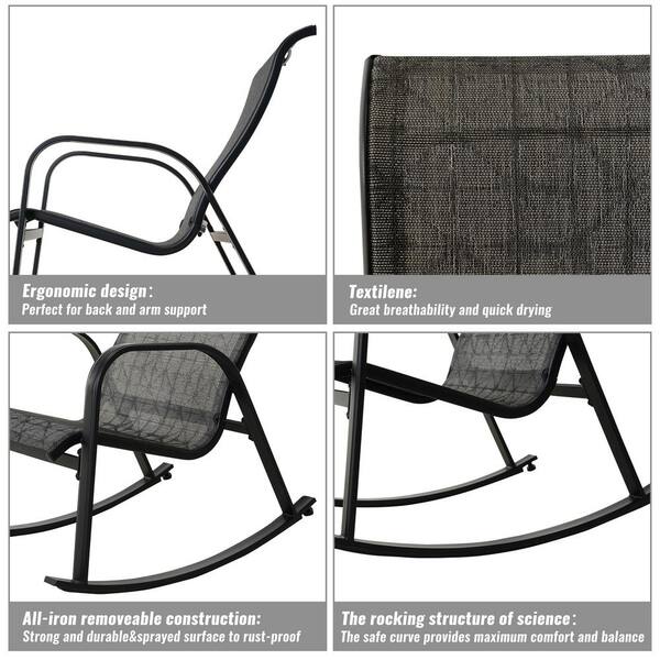 Clihome 1 Piece Black Metal Removable Dark Gray Teslin Outdoor Rocking Chair CL 45