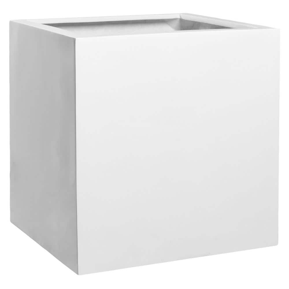 PotteryPots Essential Block Large 20 in. Glossy White Fiberstone Indoor ...