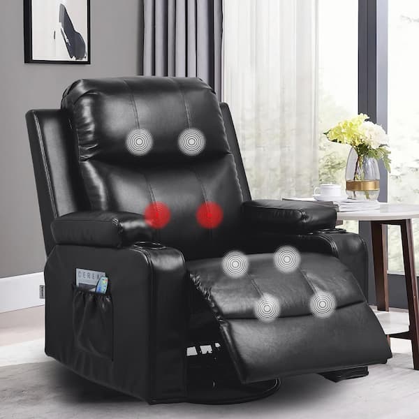 Black PU Leather Rocking Sofa Home Recliner with Heat and Massage ...