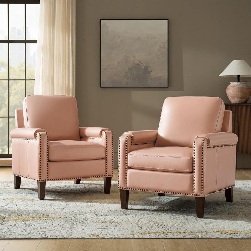 JAYDEN CREATION Leander Pink Genuine Leather Armchair with Removable ...