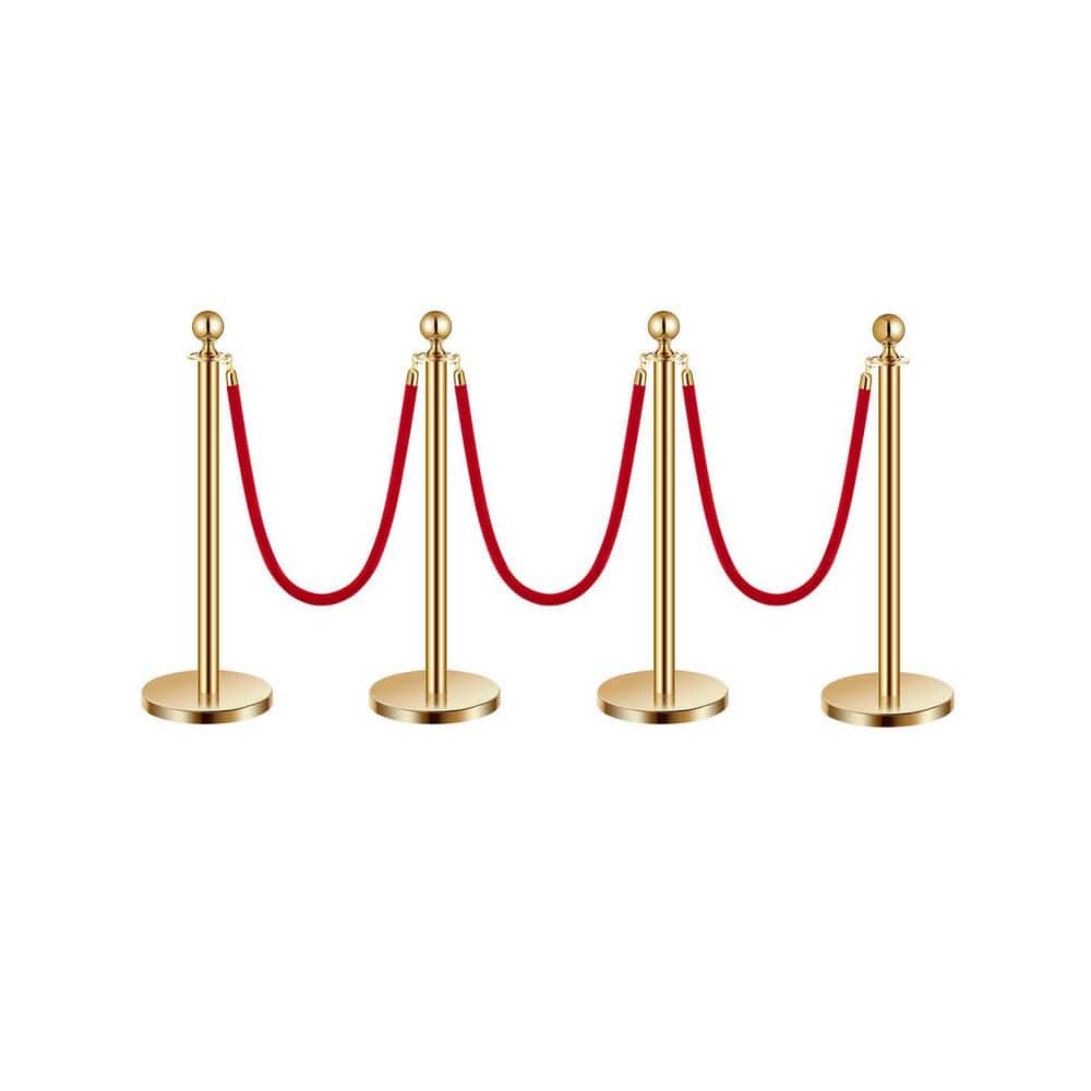 VEVOR Stanchions and Velvet Ropes 4 Pcs, Hollow Base with Stainless ...