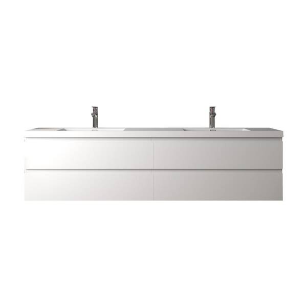 TONA Angela 84 in. Double HG. White Bath Vanity Wall-mounted Floating ...