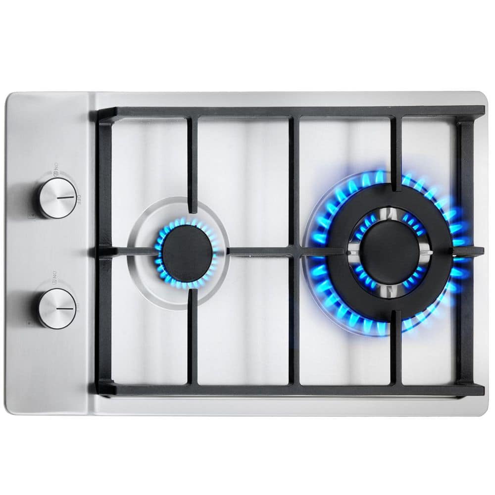 SKYSHALO Gas Cooktop 12 in. Max 12250 BTU 2 Burners Built-in Stainless ...