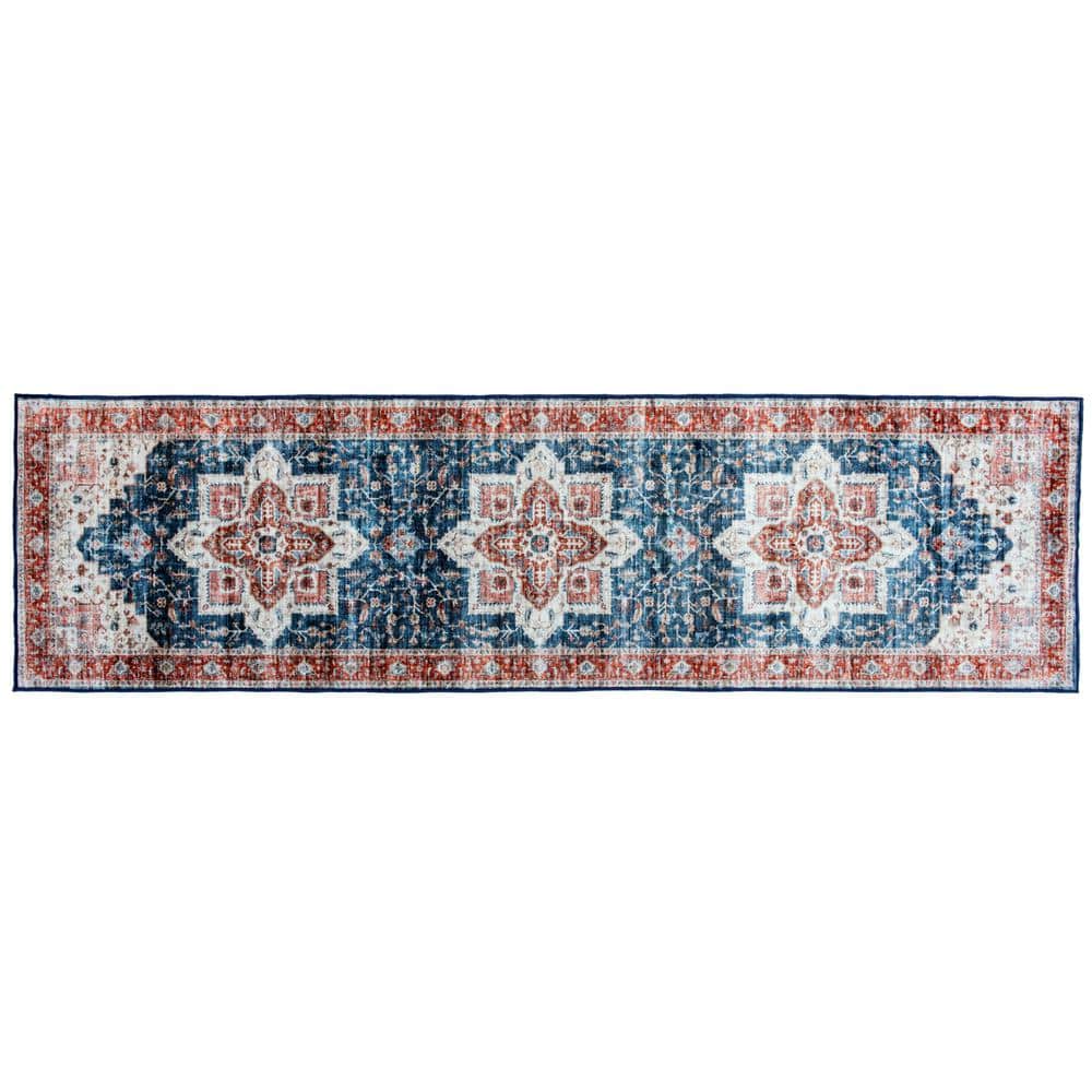 World Rug Gallery Blue 2 ft. x 7 ft. Distressed Traditional Machine ...