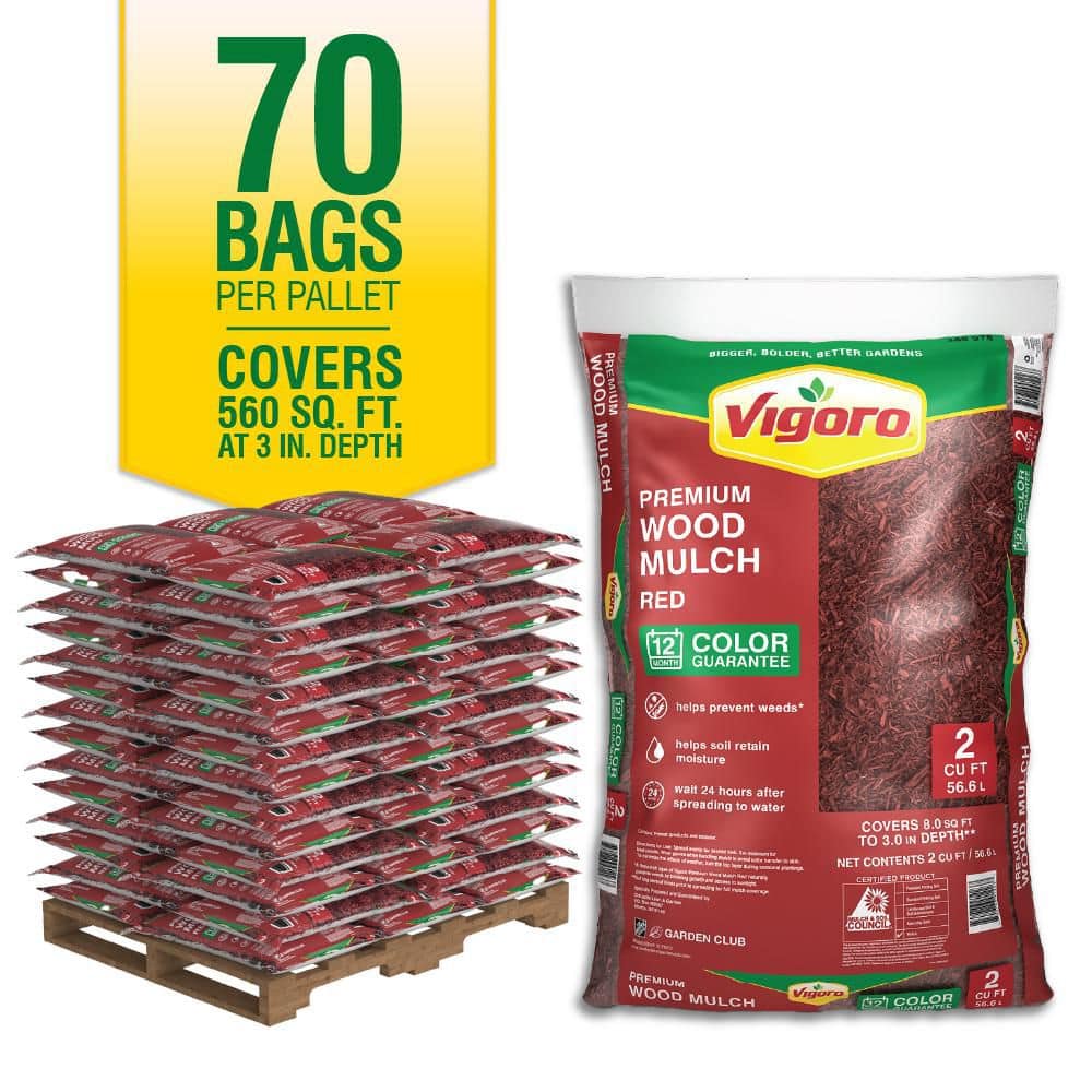 Vigoro 2 cu. ft. Premium Red Wood Shredded Bagged Mulch (Pallet of 70 ...