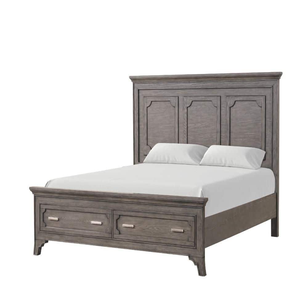 Benjara Leslee Gray and Pewter Wood Frame Queen Size Panel Bed with ...