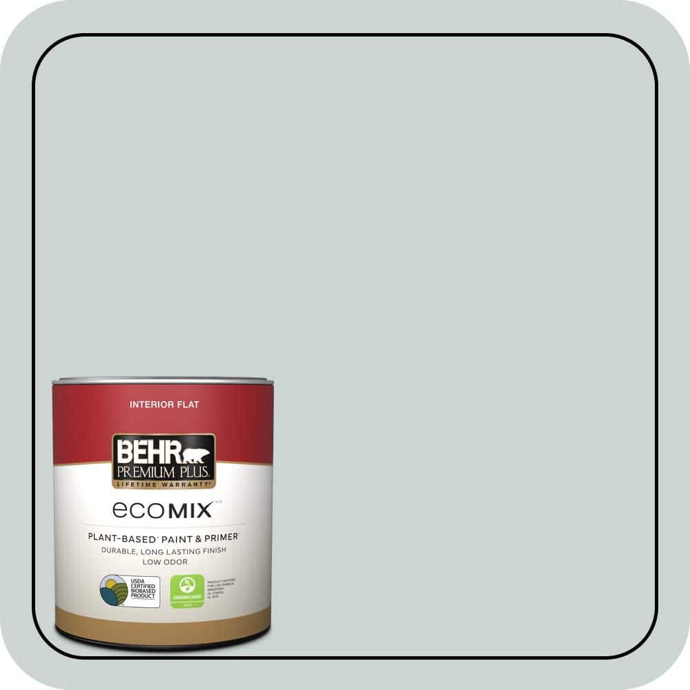 BEHR PREMIUM PLUS 1 qt. #ECC-34-1 Pacific Mist Flat EcoMix Plant-Based ...