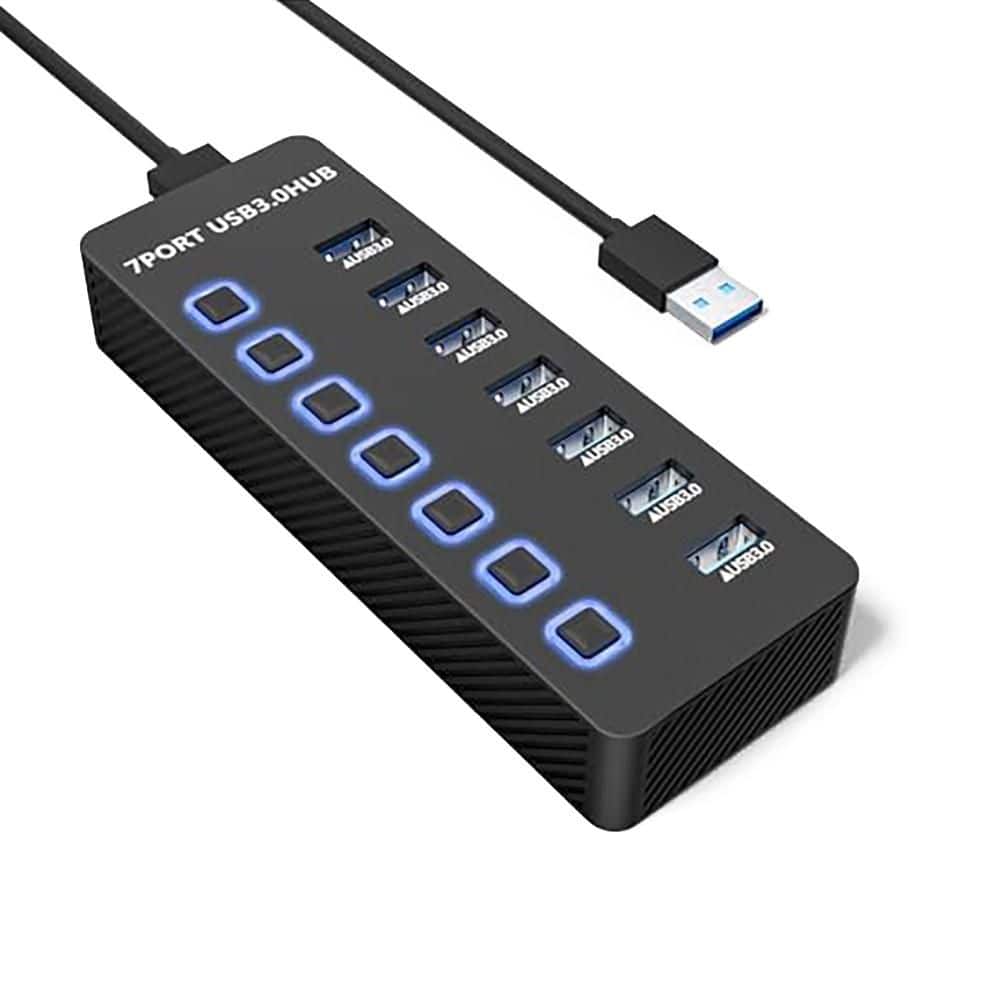 Lukyamzn 7 Port USB 3.0 Hub Splitter with LED Switches 5 Gbps High ...