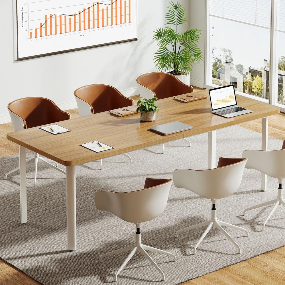 BYBLIGHT Moronia 78.74 in. Oak and White Wood Computer Desk ...