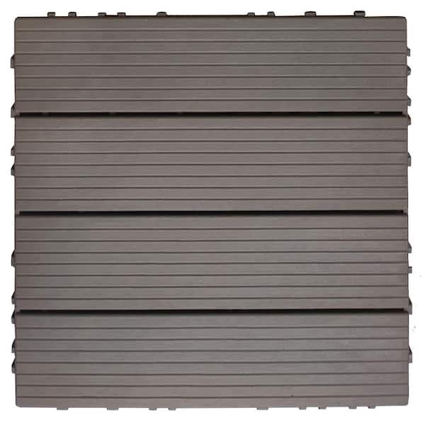 cadeninc 11.8 in. x 11.8 in. Square Plastic Composite Deck Tiles Floor ...