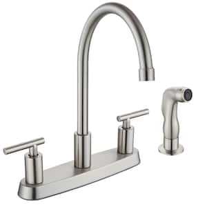 Double Handle Deck Mount Standard Kitchen Faucet in Brushed Nickel W ...