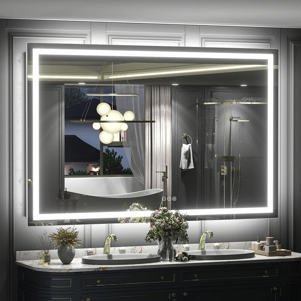 Apmir 57 in. W x 36 in. H Rectangular Frameless Front and Back LED ...