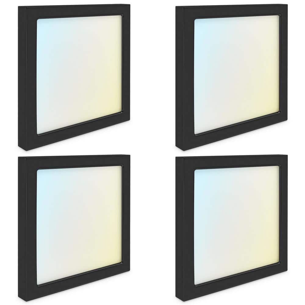 LUXRITE 6 in. Square Black Modern Flush Mount Ceiling Light LED ...