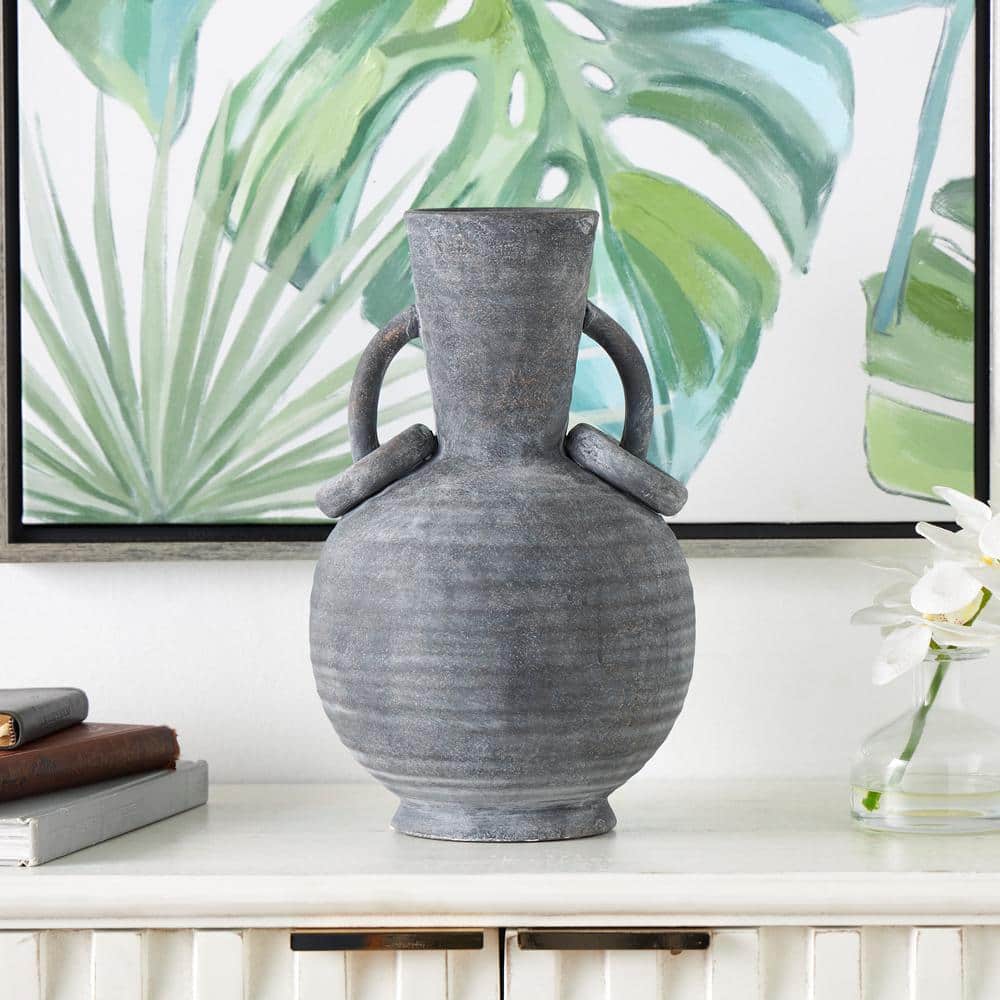 Litton Lane 13 in. Gray Textured Whitewashed Ceramic Decorative Vase ...