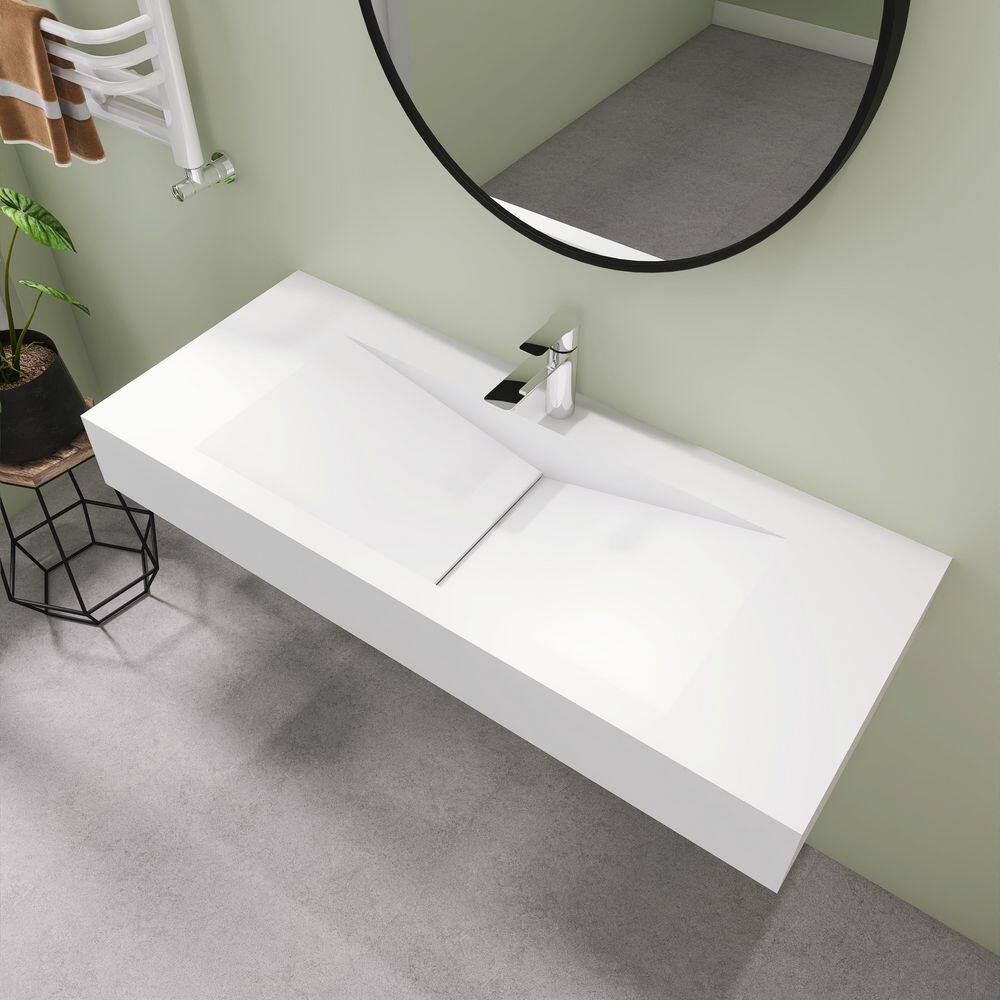 SJ STAR&JANE 48 in. x 19 in. x 6 in. Wall Mounted Bathroom Sink, Solid ...