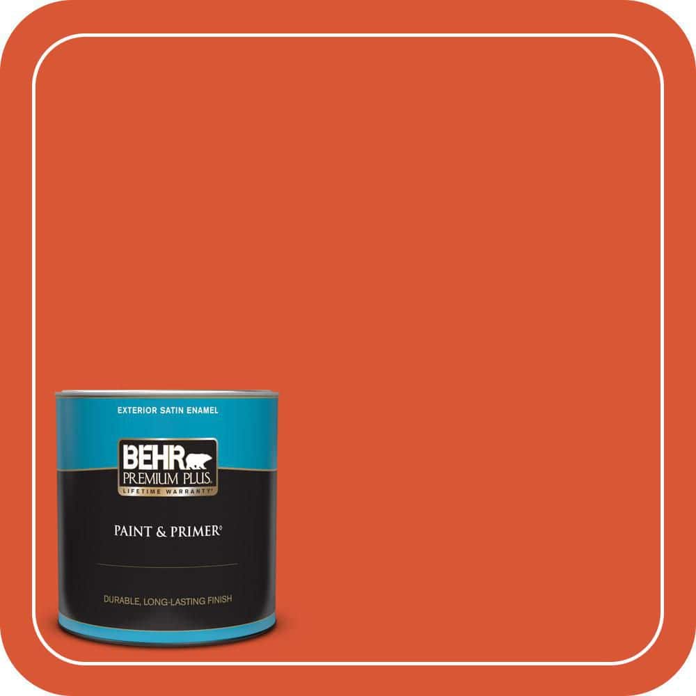 BEHR PREMIUM PLUS 1 qt. #P190-7 Inferno Satin Enamel Exterior Paint ...