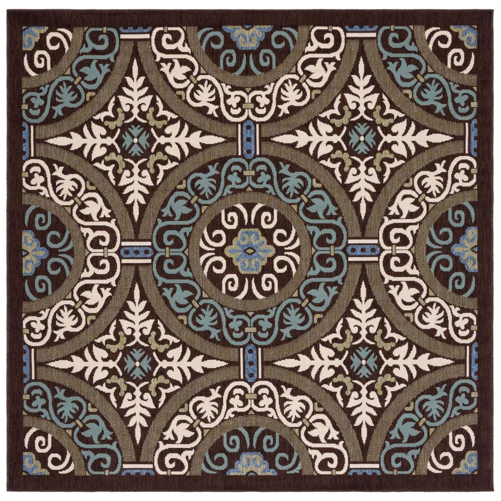 SAFAVIEH Veranda Chocolate/Cream 7 ft. x 7 ft. Border Geometric Indoor ...