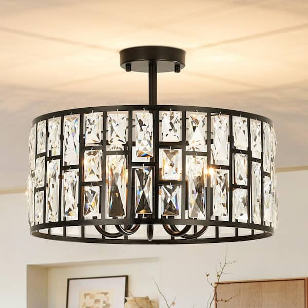 Rennnsan Newlin 5-Light Industrial Vintage Black Drum Semi-Flush Mount ...