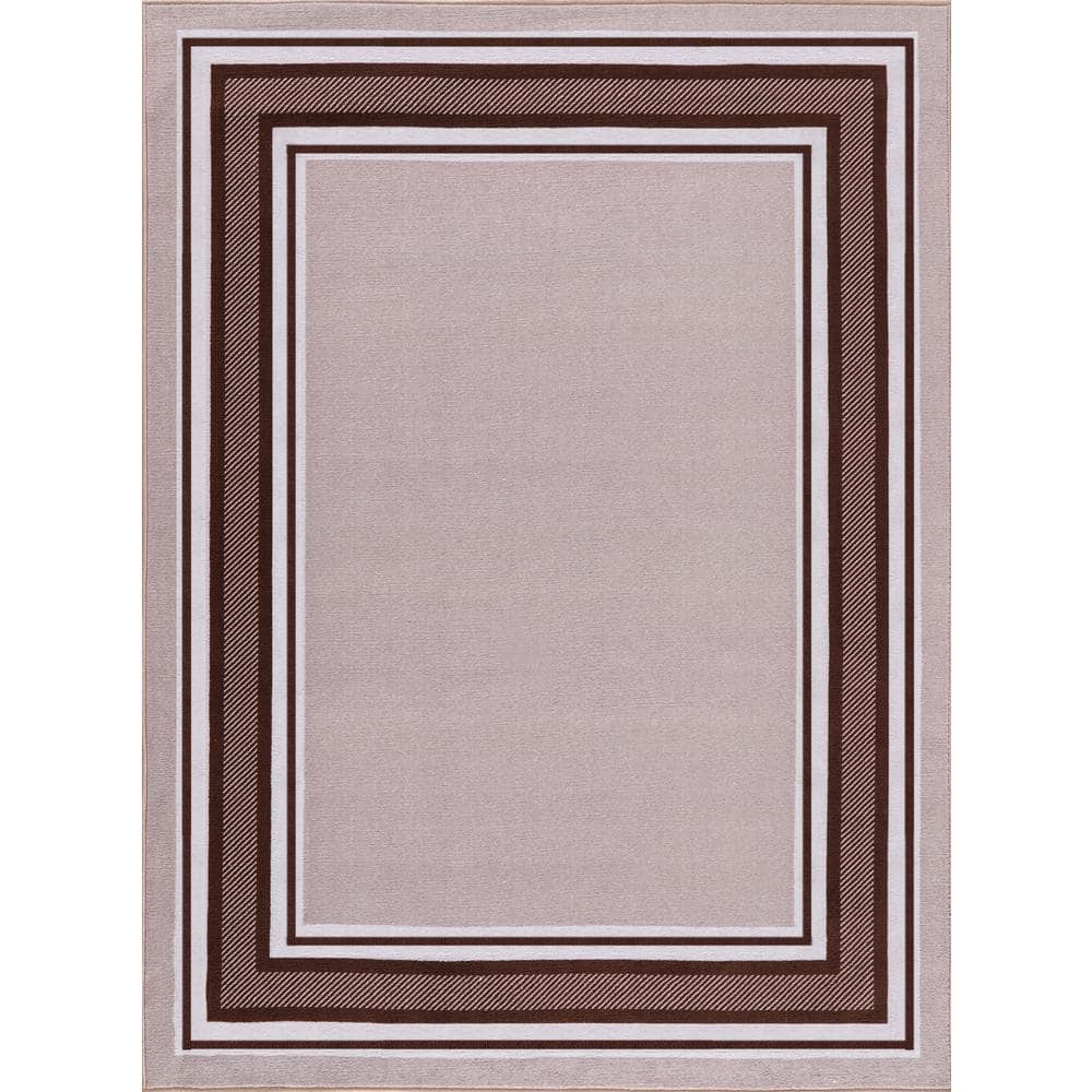 Beverly Rug 8 X 10 Beige Brown Carmel Bordered Non Slip Indoor Area Rug ...