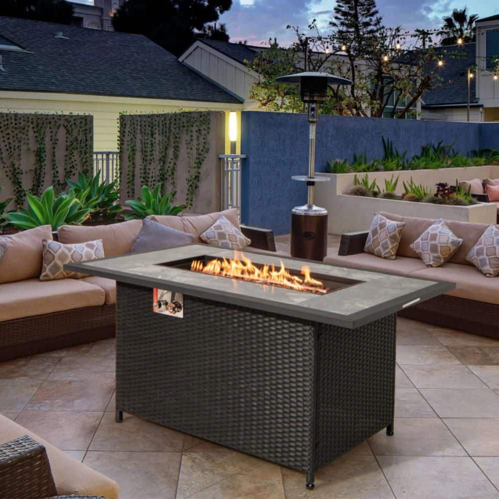 Clihome 52 in. 50000 BTU Black Propane Gas Fire Pit Table with Marble ...