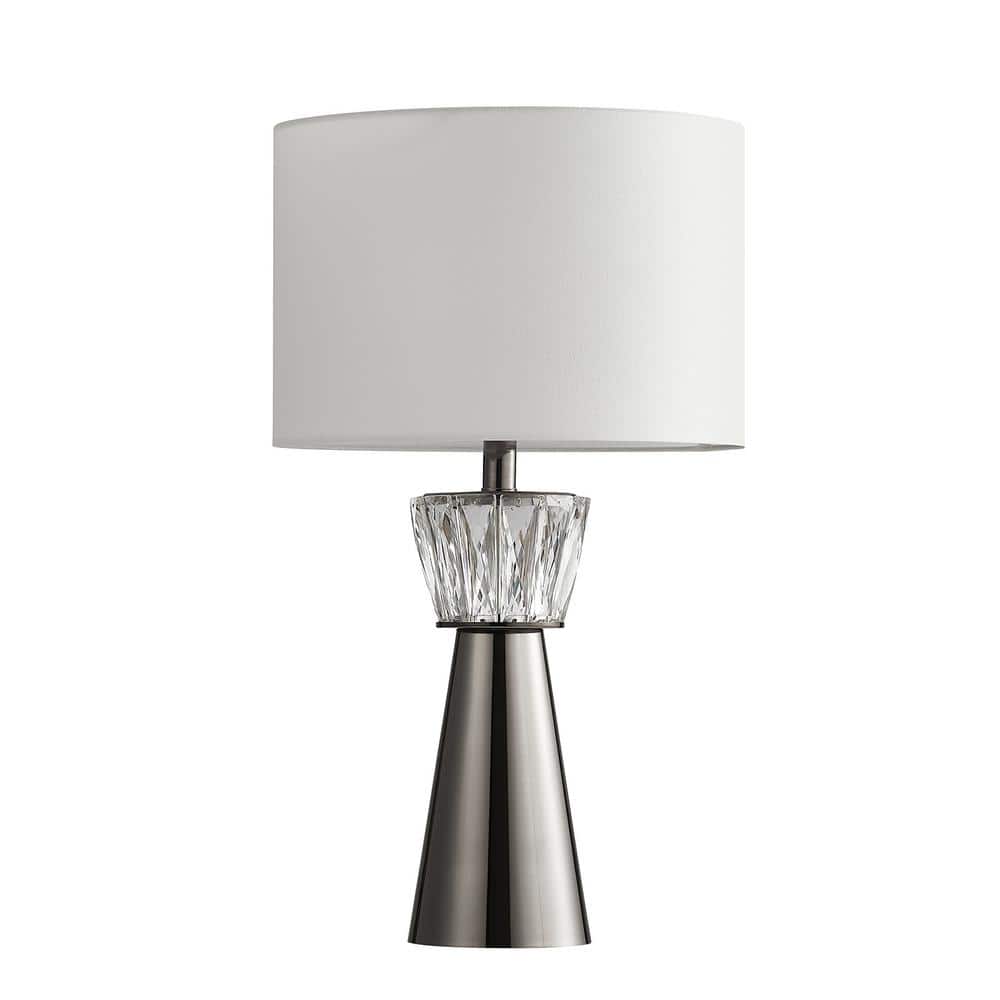 KAWOTI 24.5 in. Black Nickel Metal Table Lamp with Crystal-Decorated ...