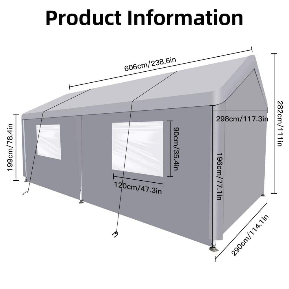 10 ft. W x 20 ft. D x 9. 25ft. H Gray Metal Carport. Heavy Duty ...