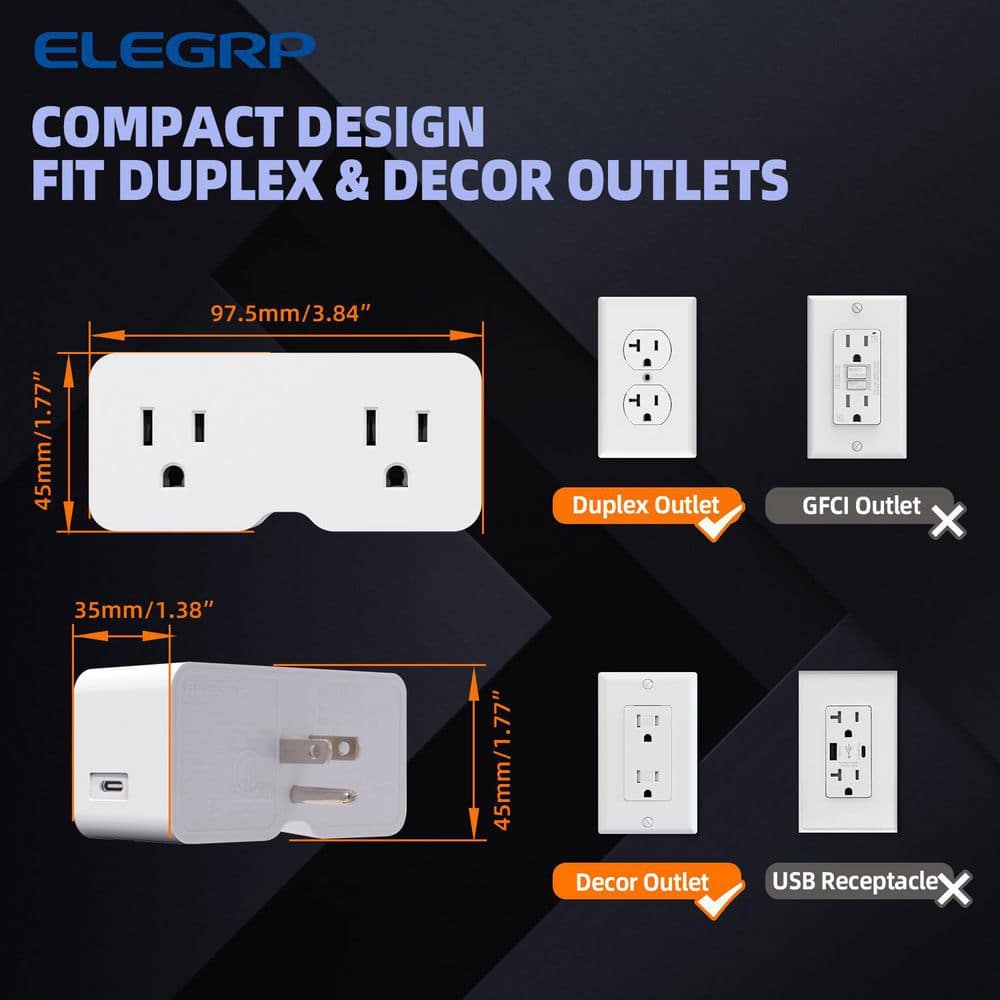 Buy 3 Prong Outlet Extender with Type C and Type A USB Wall Charger ...