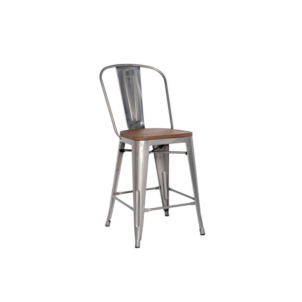 StyleWell Finwick Gunmetal Gray Backed Counter Stool with Dark Wood ...