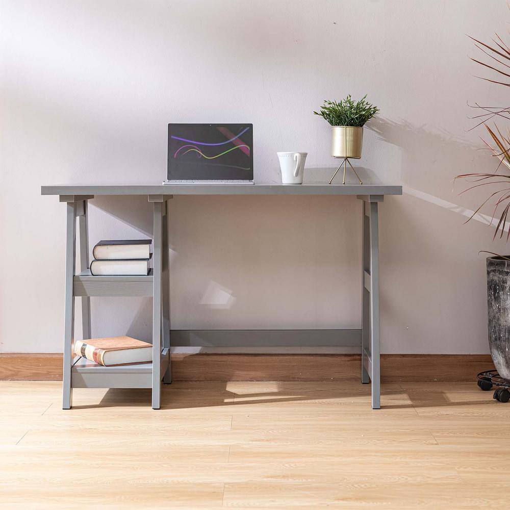 Homy Casa Afra 47 in. Rectangular Grey Manufactured Wood Computer ...