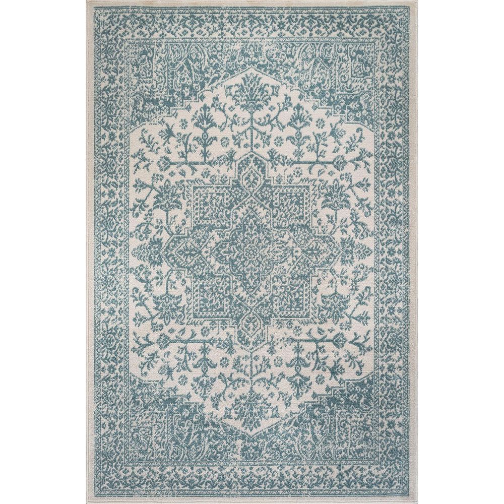 Beverly Rug Athena Teal 9 ft. x 12 ft. Rubber Back Washable Oriental ...