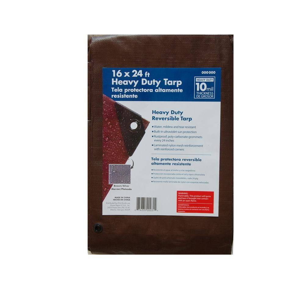 Everbilt 16 ft. x 24 ft. Brown/Silver Heavy-Duty Tarp HD1624 - The Home ...
