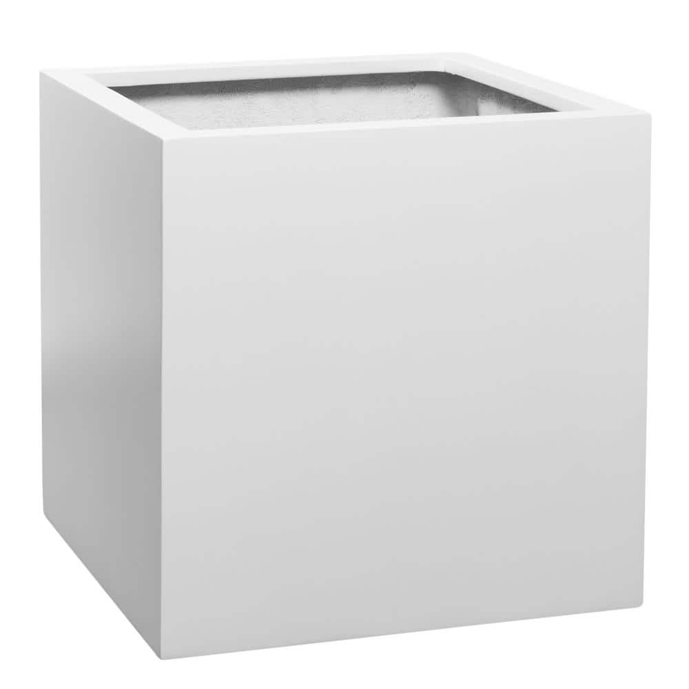 PotteryPots Block Large 20 in. Tall Mat White Fiberstone Indoor Outdoor ...
