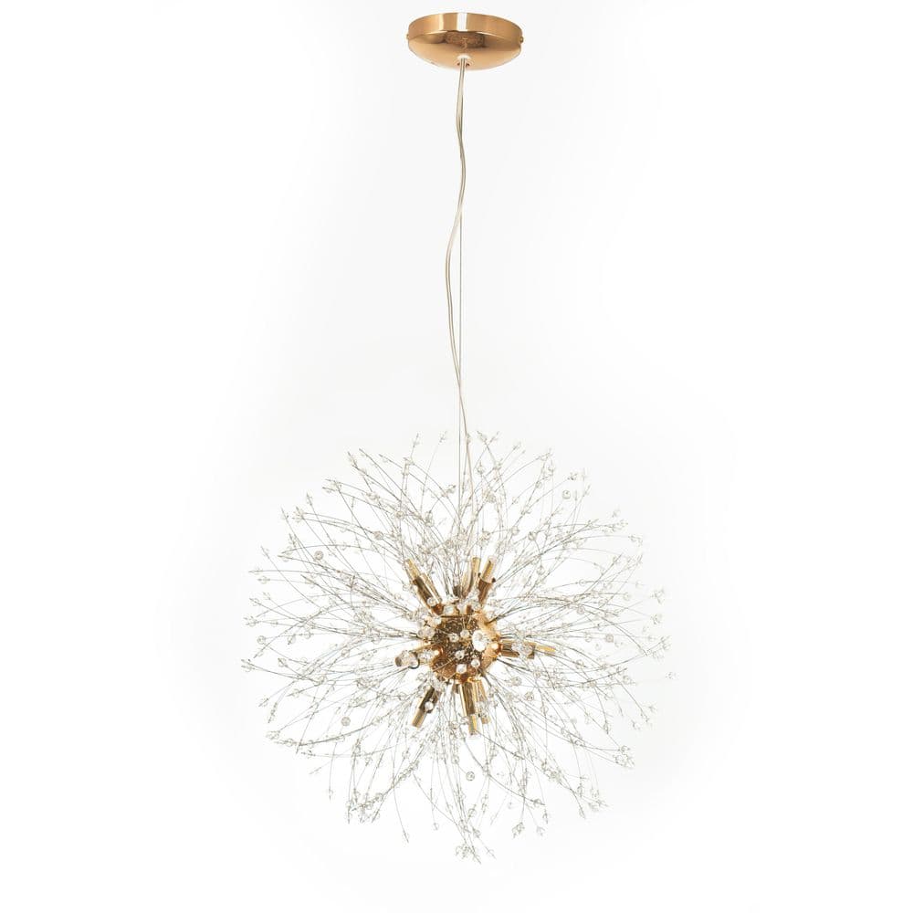 Uixe 9-Light Integrated LED Gold Dandelion Firework Chandelier Crystal ...