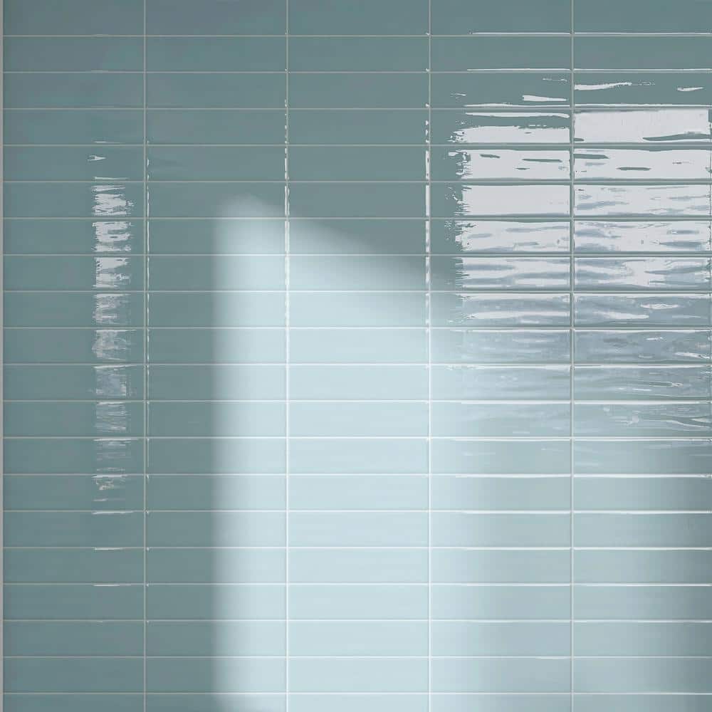 MOLOVO Zarati Acqua Blue 11.81 in. x 2.95 in. Polished Ceramic Tile ...