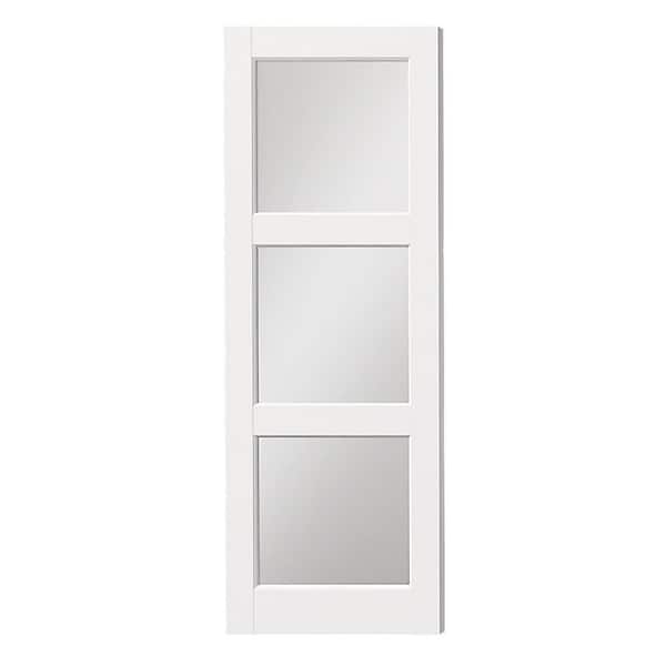 TENONER 28 in. x 80 in. 3-Lite, MDF Composite, White Primed, Mirrored ...