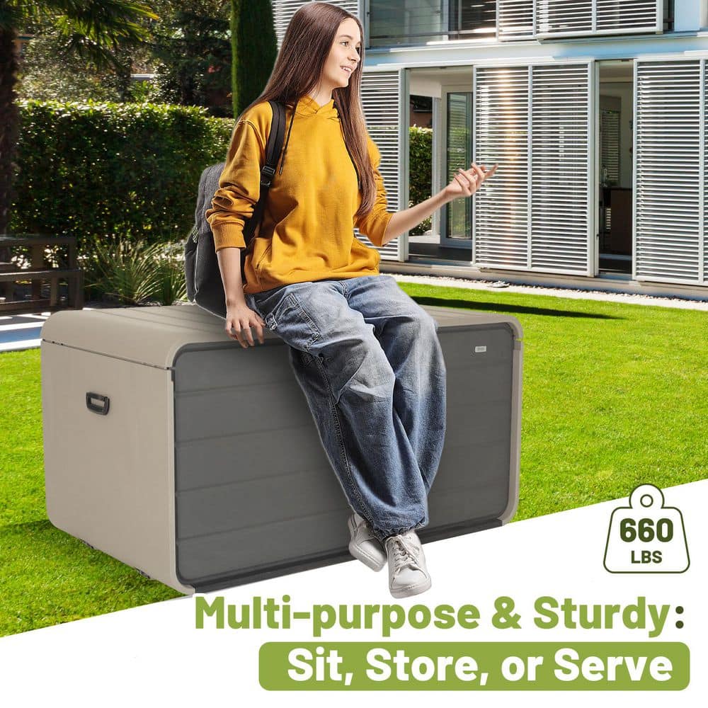 260 Gal. Resin Deck Box, Large Patio Storage Box with Lock, Wheels and ...