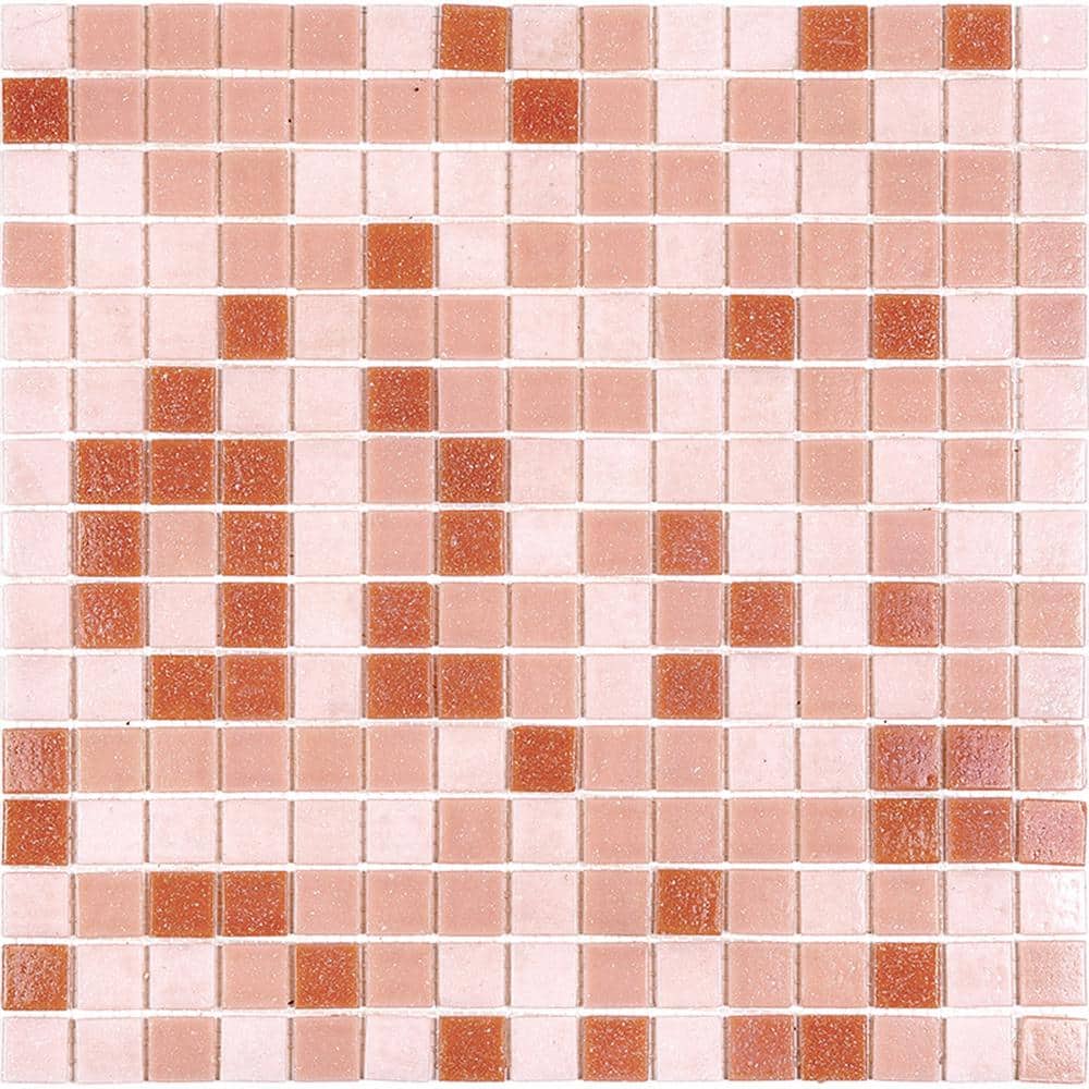 Apollo Tile Mingles 12 in. x 12 in. Glossy Peach Pink Glass Mosaic Wall ...
