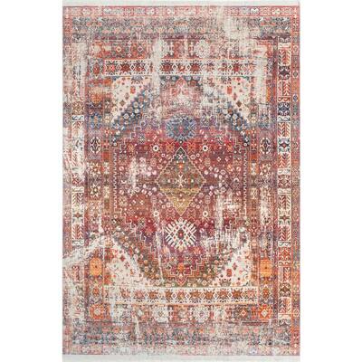 nuLOOM Farley Medallion Fringe Rust 10 ft. x 13 ft. Area Rug KHMC07B ...