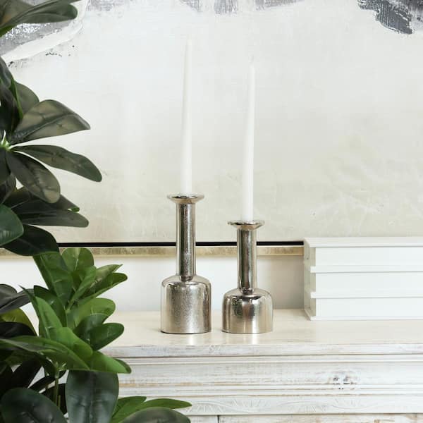 Litton Lane Silver Aluminum Candle Holder with Rounded Bases (Set of 2 ...