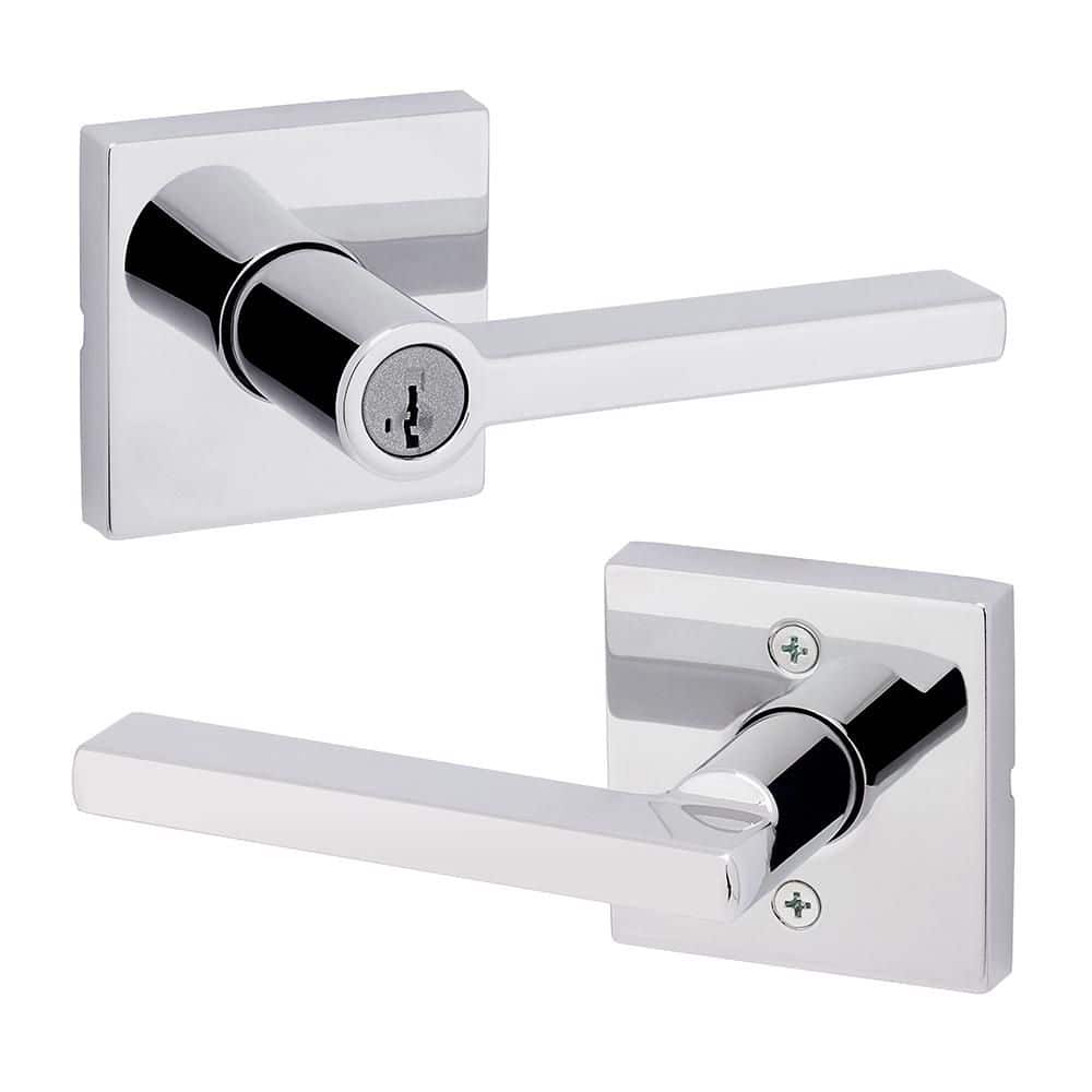 Kwikset Halifax Polished Chrome Keyed Storeroom Square Door Handle ...