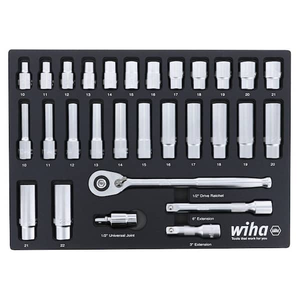 Wiha 1/2 in. Deep Socket Tray Set - Metric (29-Piece) Drive ...