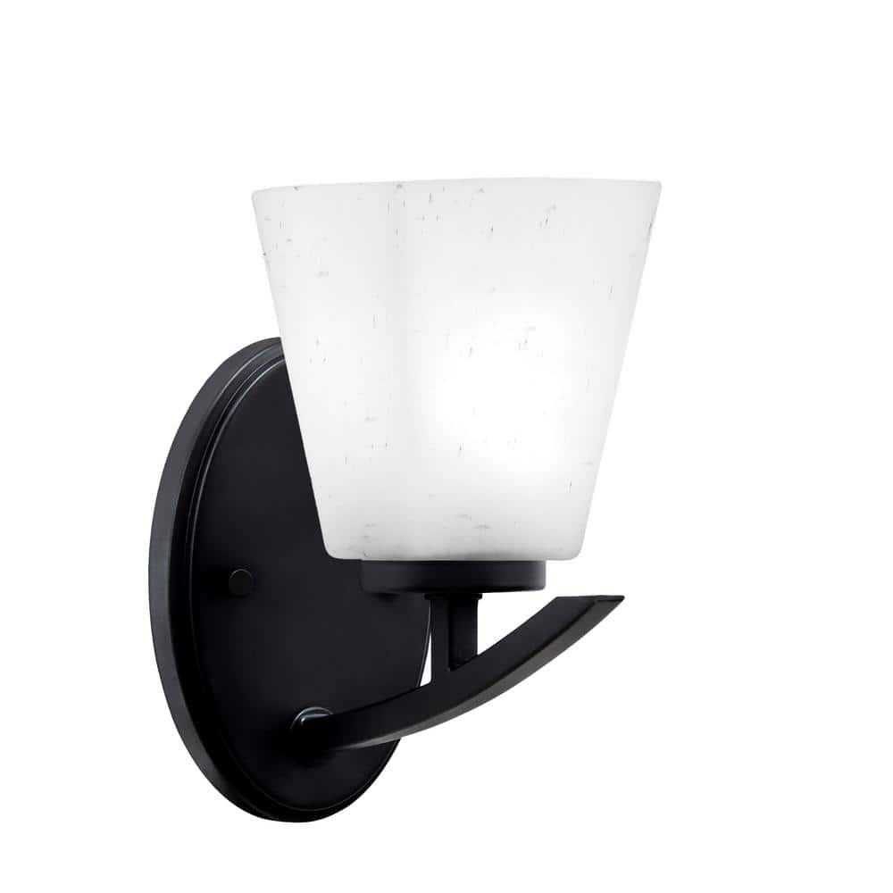 Siena 1-Light Matte Black Downlight Wall Sconce with White Muslin Glass ...
